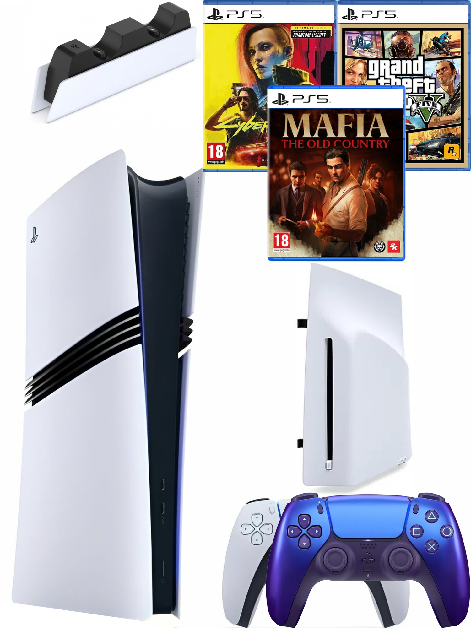 Игровая приставка Sony PS 5 Pro Digital Edition+Зарядная станция+ Дисковод +2-ой геймпад+3 игры , 2Tb SSD