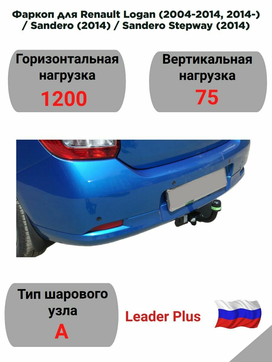 Фаркоп для Renault Logan (2004-2014, 2014-) / Sandero (2014) / Sandero Stepway (2014) "Leader Plus" R114A