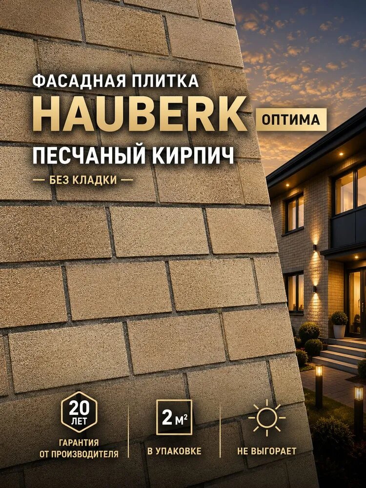 Фасадная плитка HAUBERK Песчаный кирпич, облицовочная для наружной отделки дома 2 м2