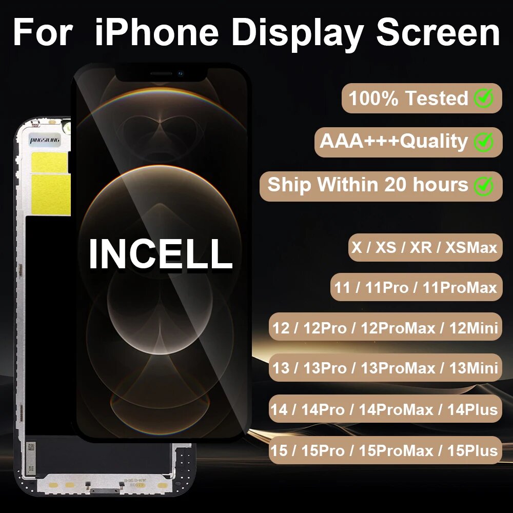 Дисплей PINGSILING INCELL для iPhone X XR XS MAX 12 13 Mini 14 15 11 Pro Max Plus с 3D INCELL For 14