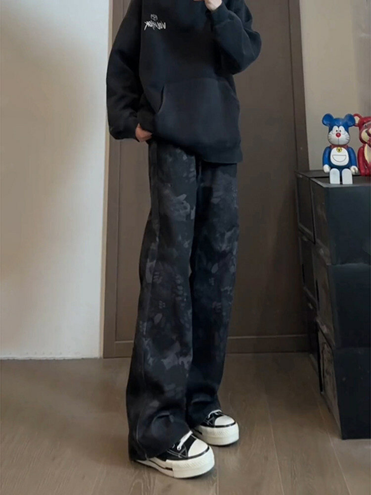 ZY 034 Мужские джинсы с жаккардом змеиной кожи, весна OOTD изогнутые, свободные прямые клеш