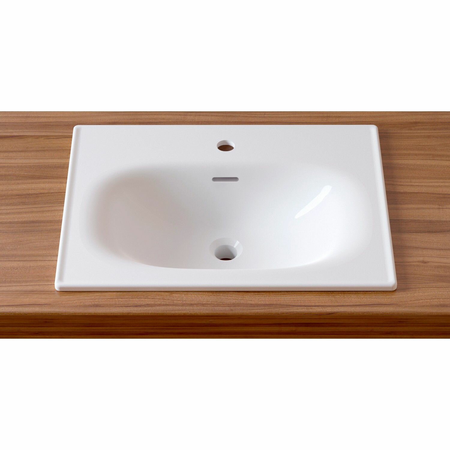 Врезная раковина для ванной Lavinia Boho Bathroom Sink 33312010: раковина встраиваемая сверху в столешницу, умывальник из фарфора 60 см, прямоугольный, цвет глянцевый белый. Германия. Гарантия 25 лет