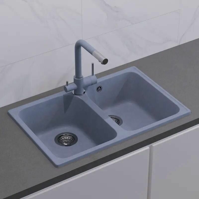 Мойка для кухни врезная 47.5 x 73.5 см глубина чаши 17.5 см кварц цвет серебро, практичный