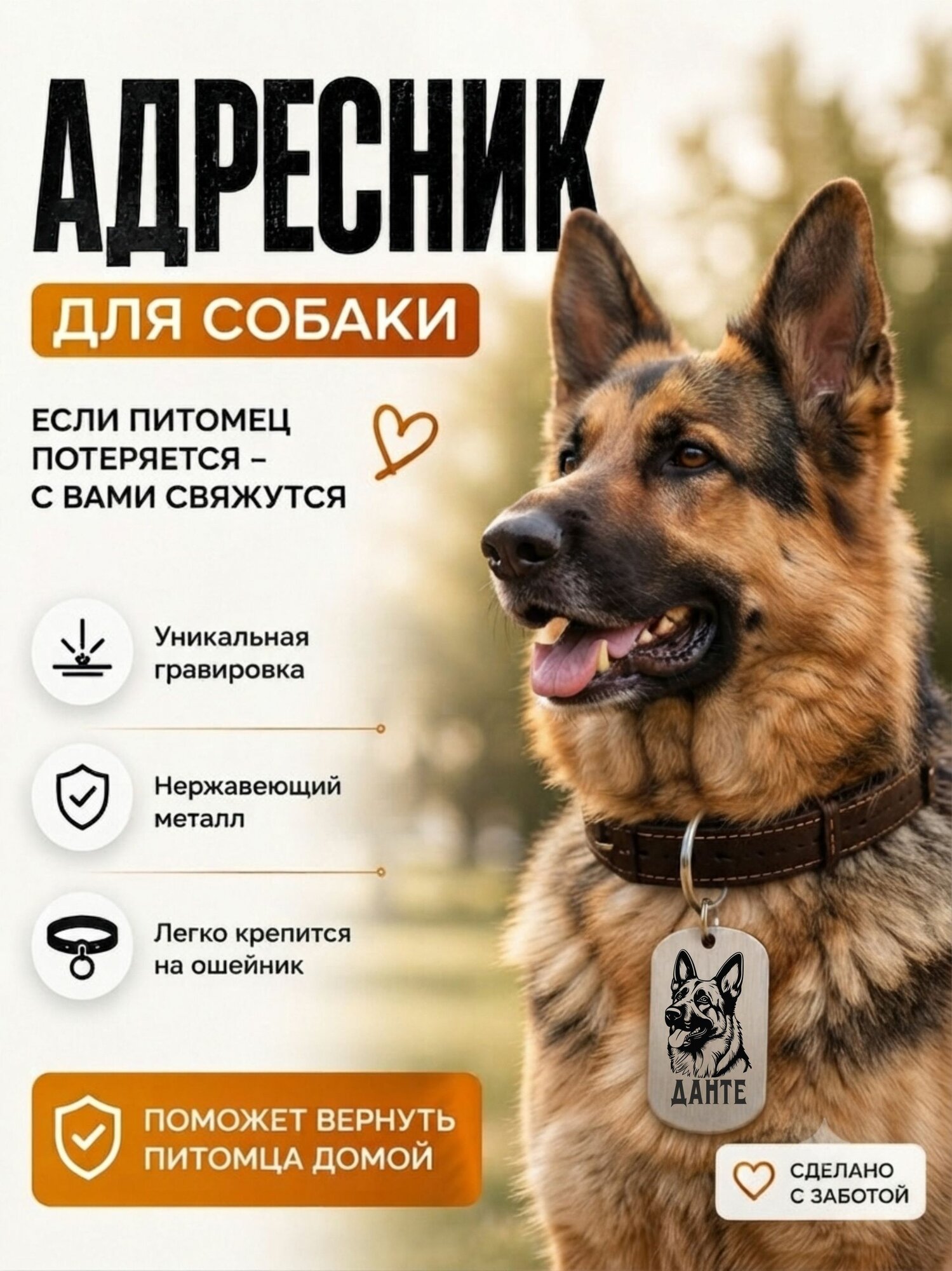 Адресник для собак с гравировкой Данте