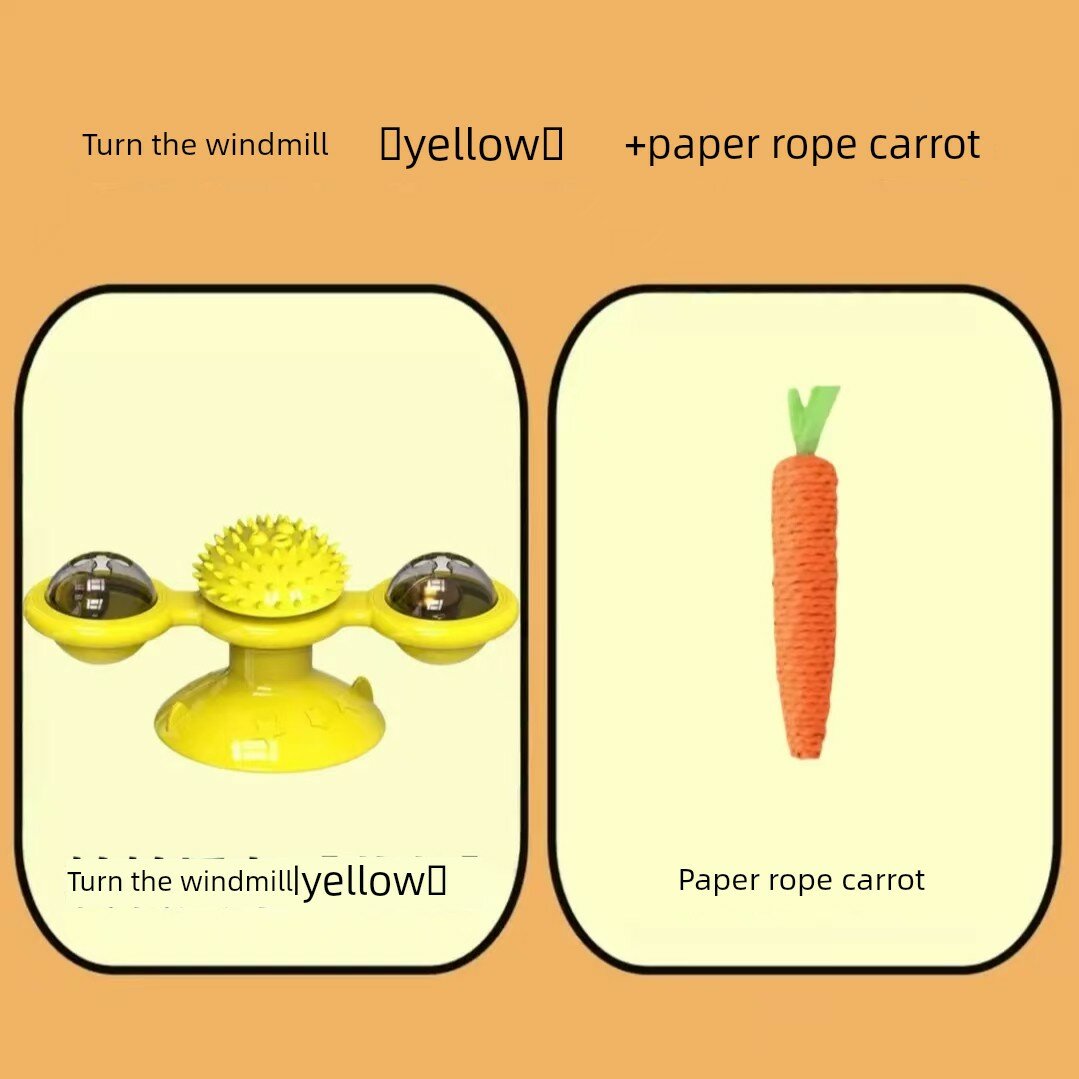 Желтый комплект: ветряк и морковка из бумаги для кошек