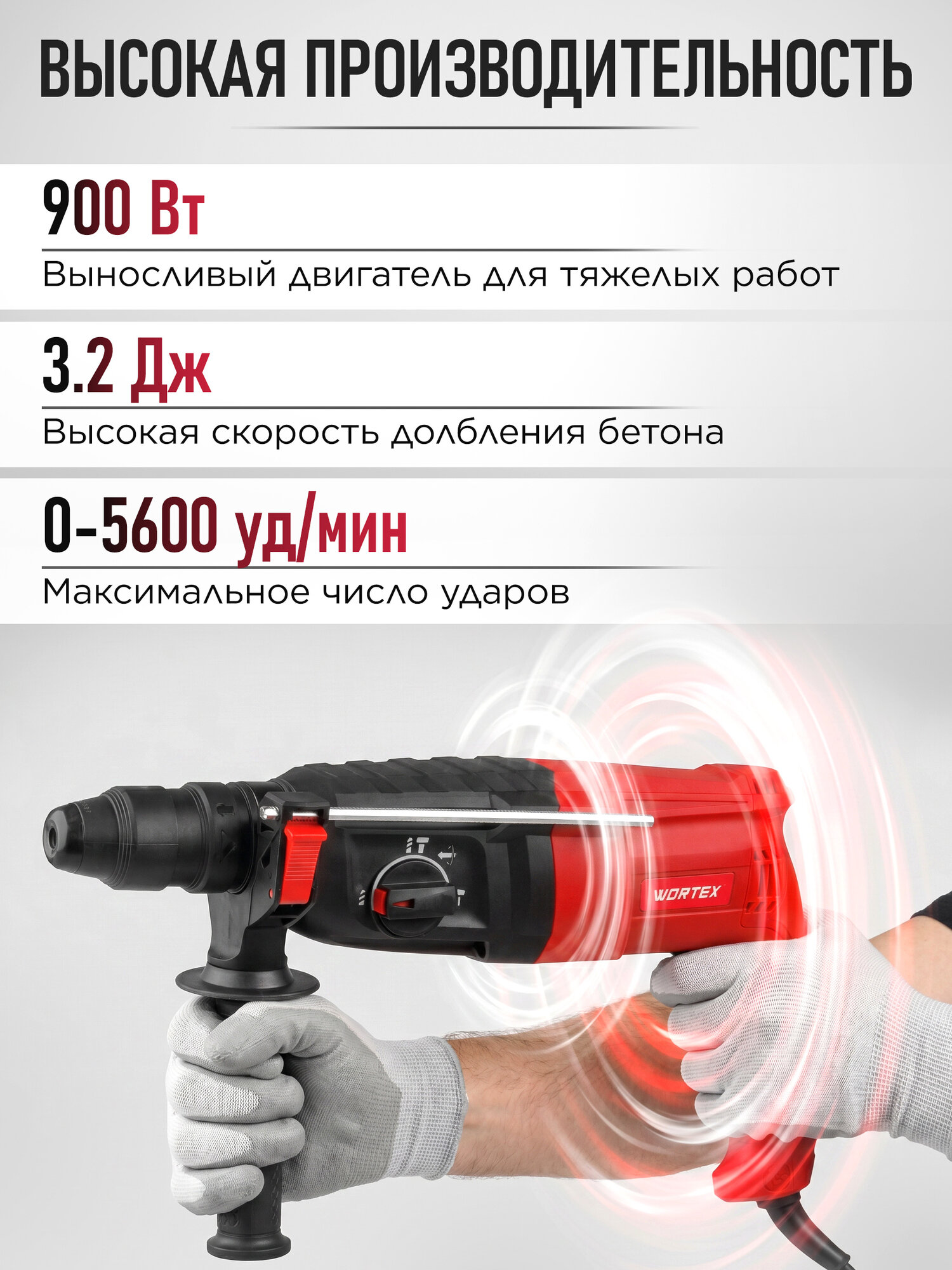 Перфоратор электрический WORTEX RH 2829 SDS-Plus 900Вт 3,2Дж с оснасткой и быстрозажимным патроном (RH282901129) — фото 1