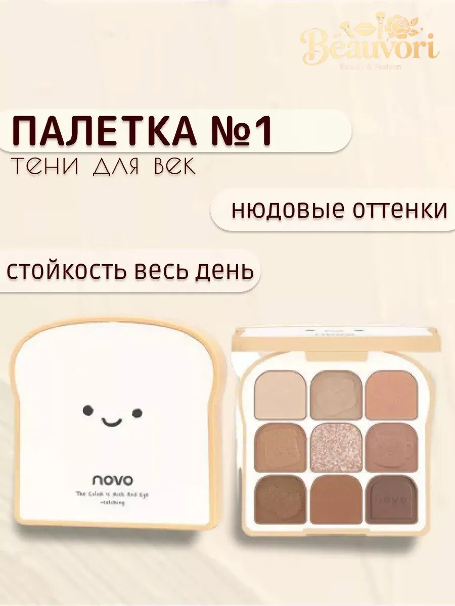 Тени для век хлебушек нюдовые и блестящие палетка NOVO