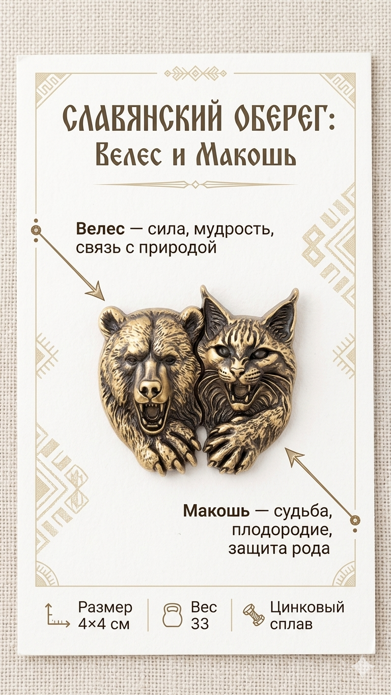 Подвес-оберег "Велес и Макошь", универсальный, славянское зодчество
