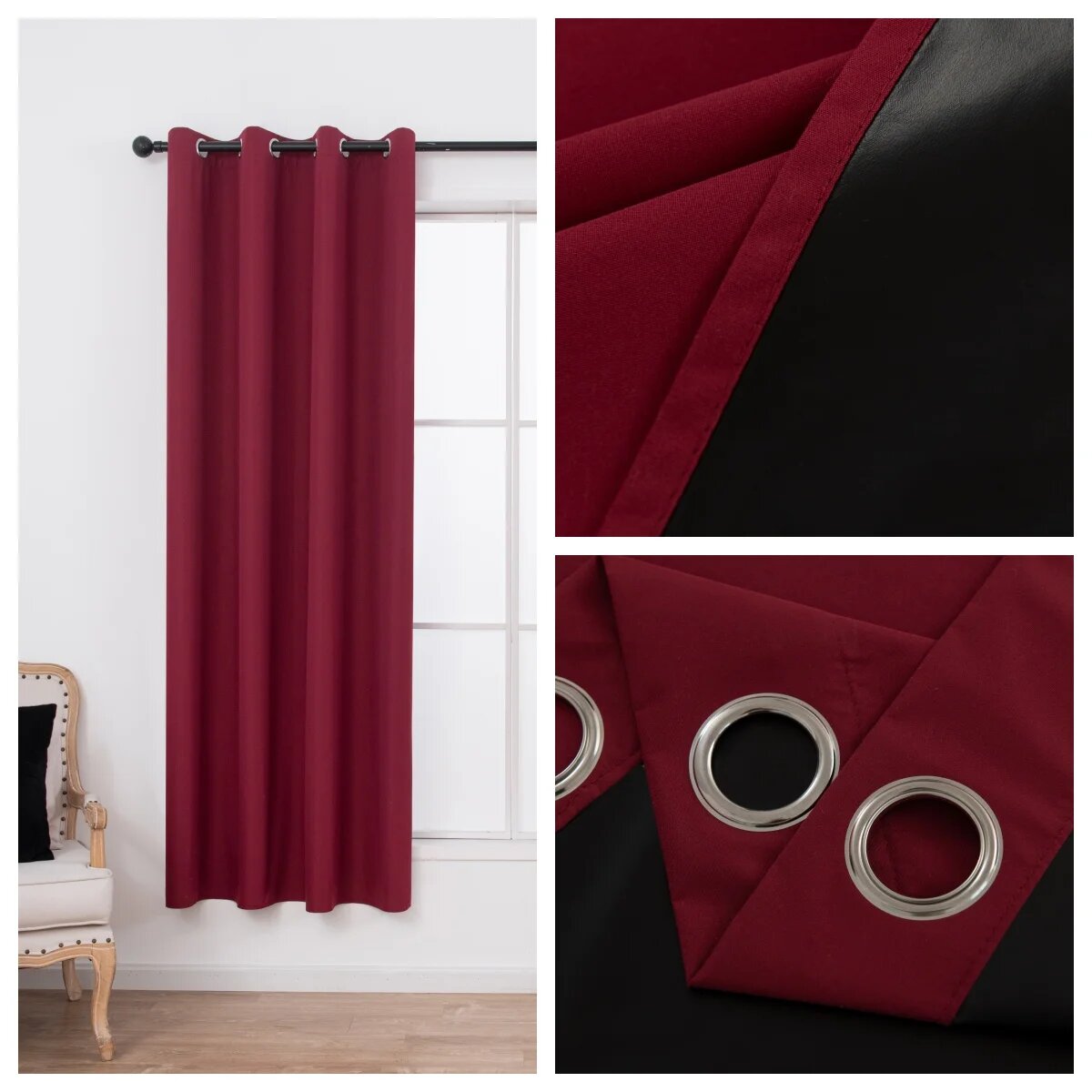 Однотонные светонепроницаемые шторы 100% полиэстер Бордовый, 132X241cm, Burgundy