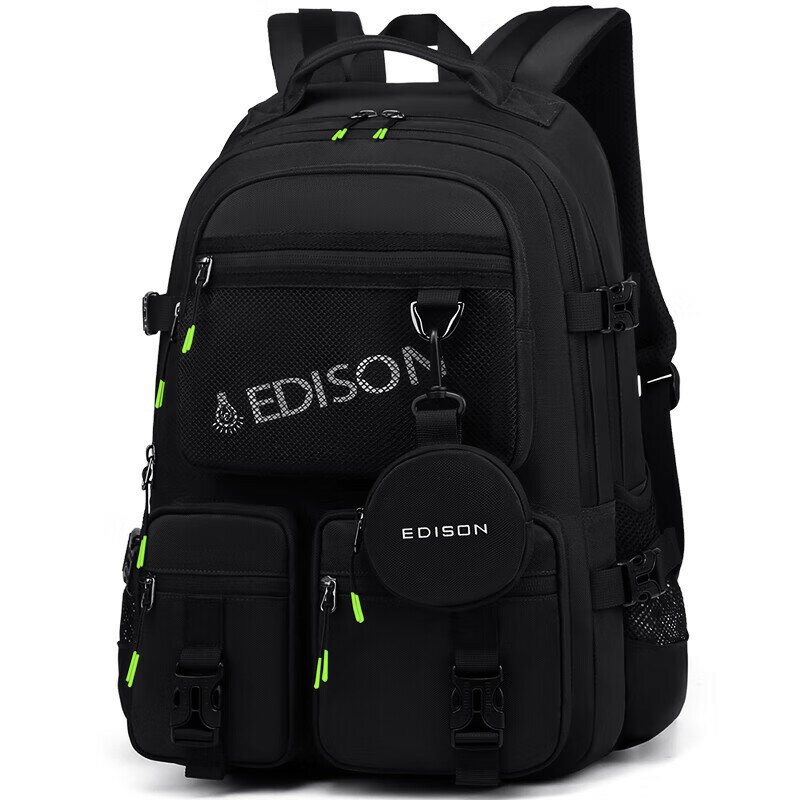 Edison High School Student Backpack, Large Capacity, Water-Resistant, Suitable for Middle School And College Students, Travel Backpack, K2272-1 Black