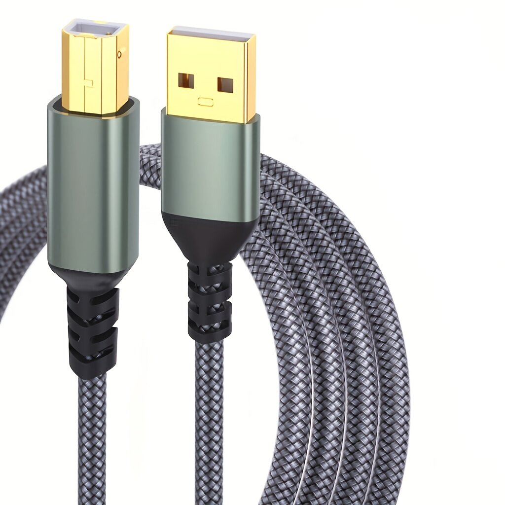 USB-кабель A-B для принтера, 5 м, нейлоновая оплетка, USB 2.0, серый