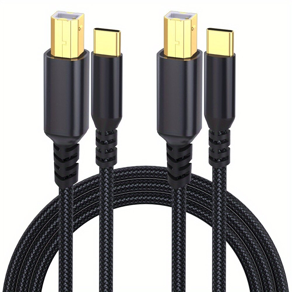 Кабель USB-B - USB-C для принтера и сканера, высокоскоростной, поддерживает Ethernet-печать, 1 м, 2 шт, черный