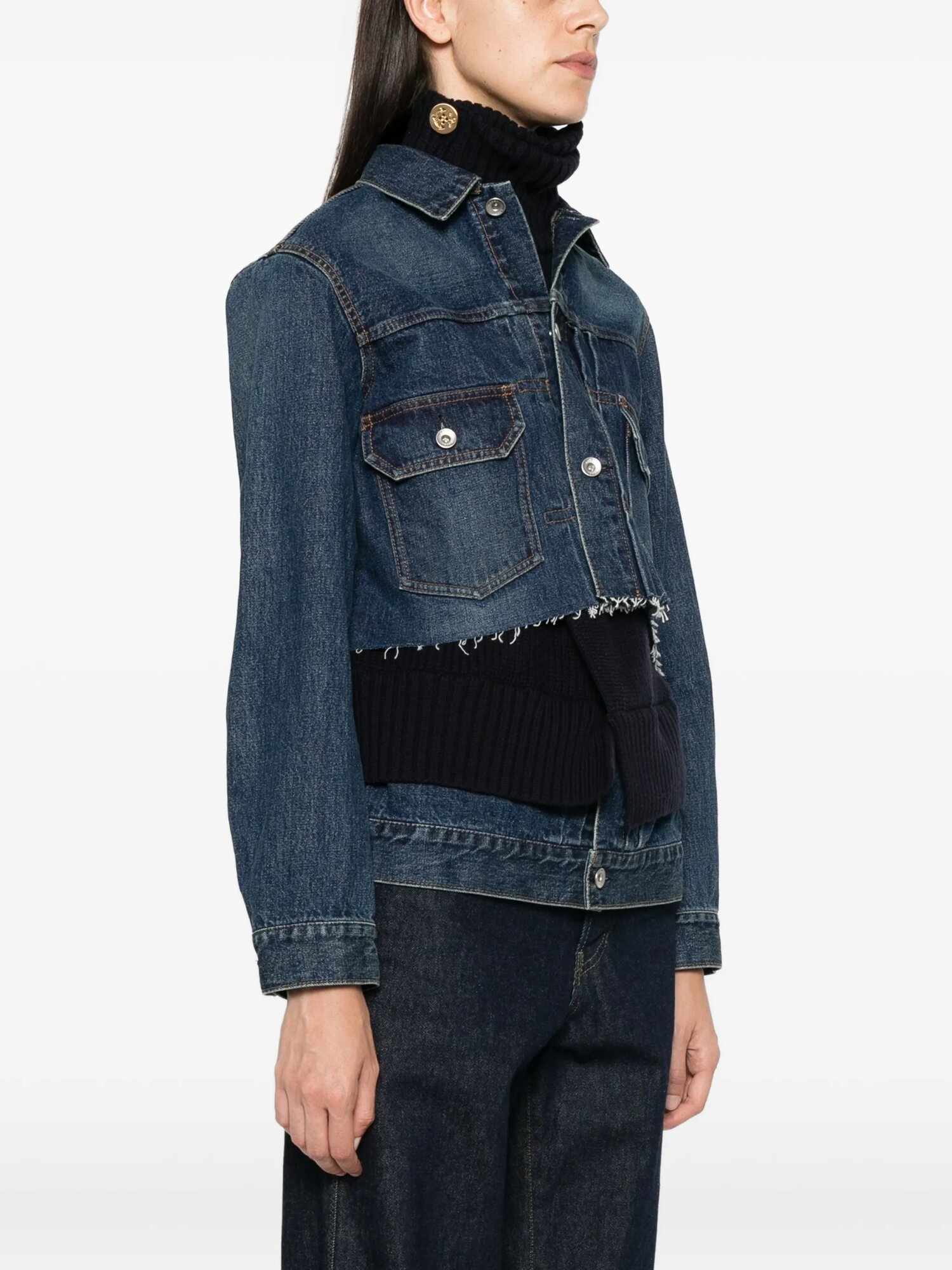 Куртка Sacai Raw-cut knit-panelled denim jacket, размер 44 — фото 1