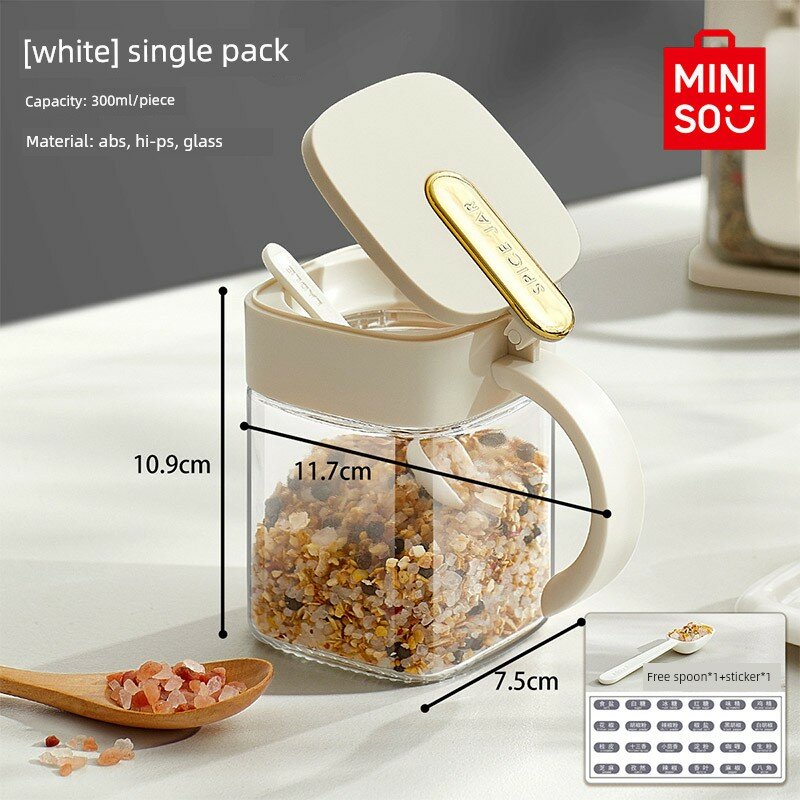 Стеклянная банка для соли и приправ MINISO премиум-класса, герметичная, влагонепроницаемая, для кухни Белый 300 мл