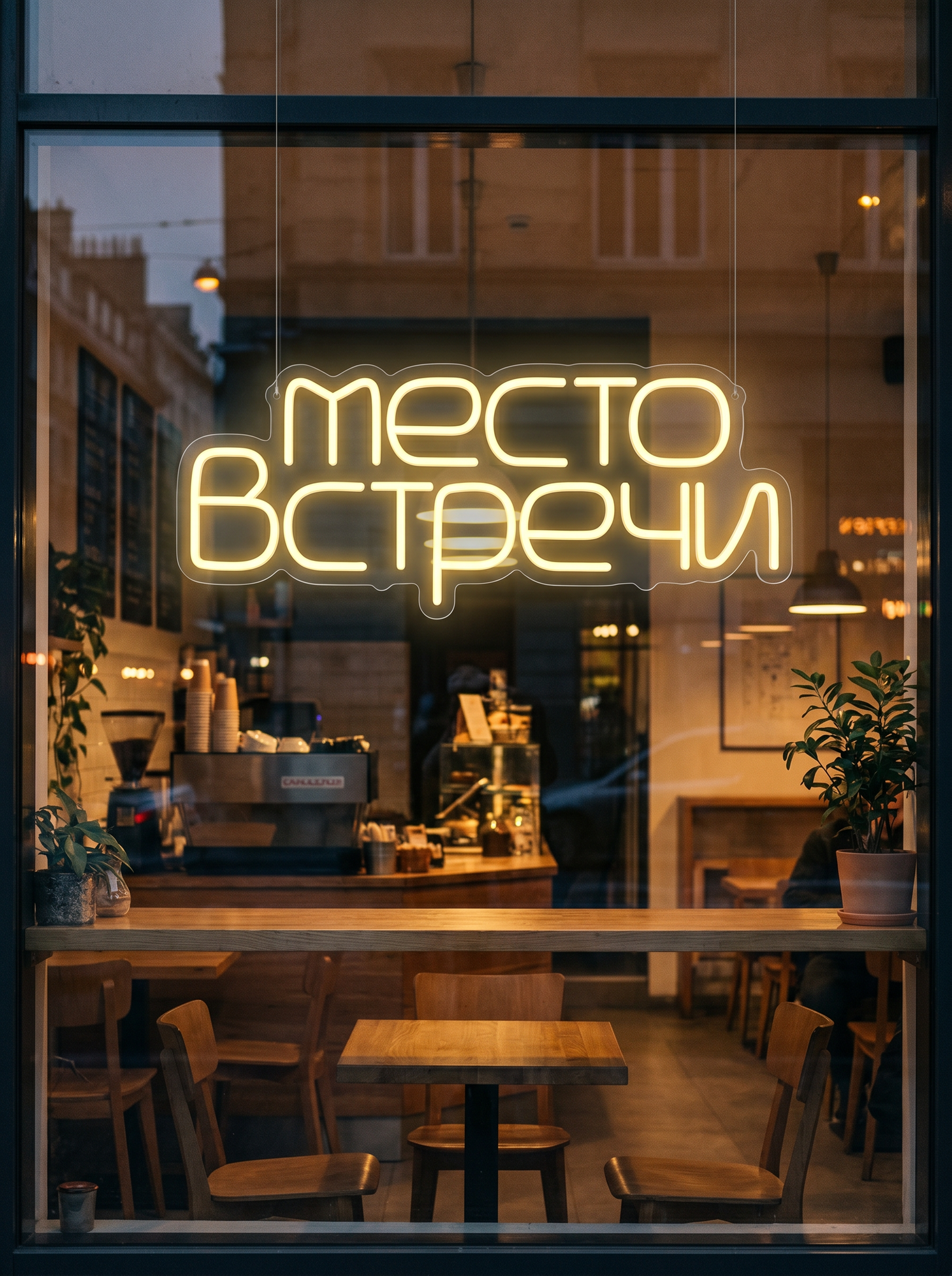 Неоновая вывеска "Место встречи" 84х34см, неоновая надпись, LED светильник для кофейни