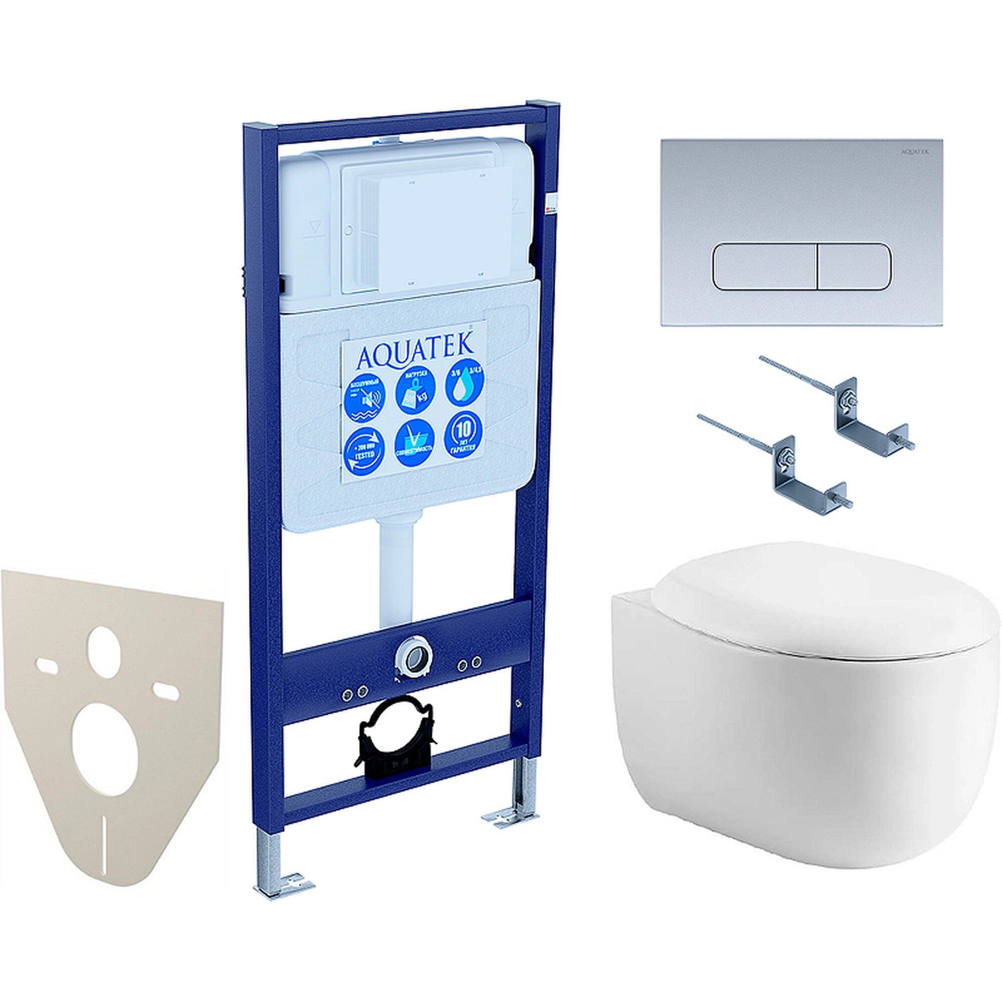 Комплект унитаза с инсталляцией Aquatek Set Aquatek Альтаир cm-014 4в1 с сиденьем Микролифт и клавишей смыва Хром матовый