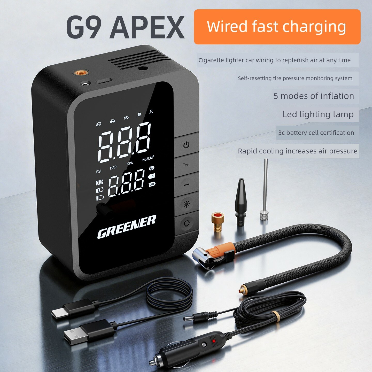 Портативный автомобильный насос 6000 мАч G9 APEX с быстрой зарядкой и брендовой сумкой (2 предмета)