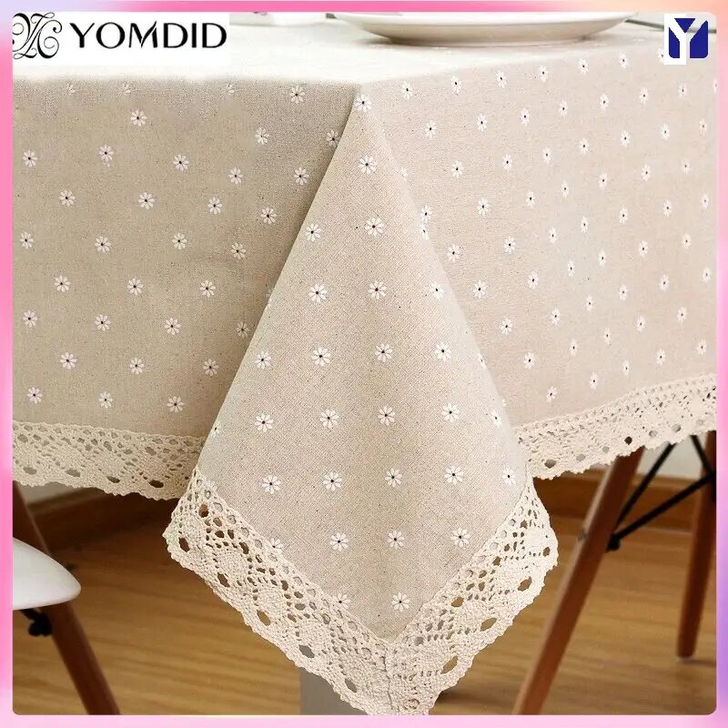 Льняная хлопковая скатерть YOMDID с цветочным узором, 140x200cm, Бежевый