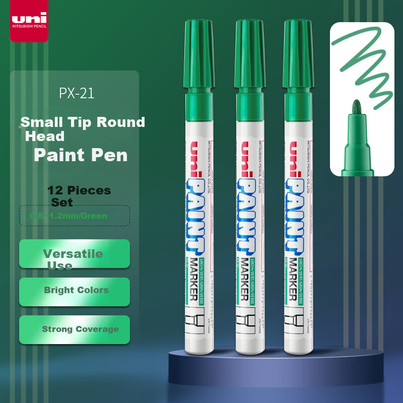 Mitsubishi (Uni) PX-21 Fine Tip Paint Marker 0.8-1.2mm Industrial Marker Pen Logistics Pen (Suitable for Automotive Touch-Up) Green 12-Pack