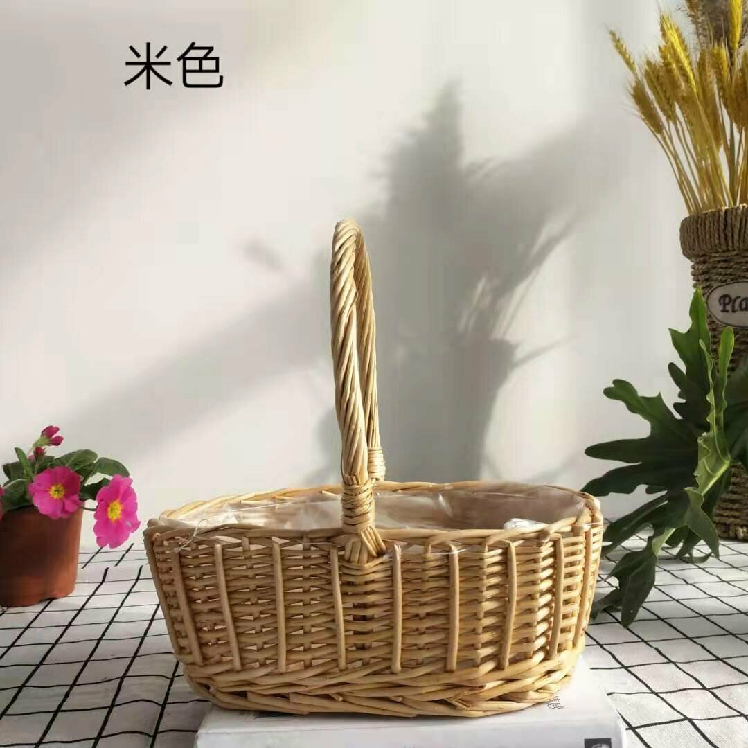 Естественная лозная сплетенная сумка-корзина для цветов с отверстием 26x17 см, глубиной 10 см, общей высотой 26 см для