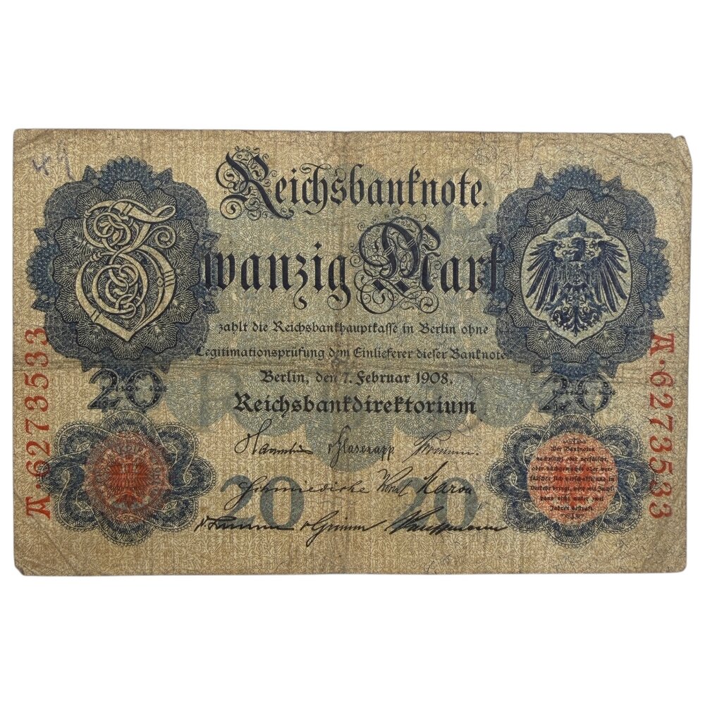 Германская империя (Германия) 20 марок 1908 г. (Литера D) (Серия A) (Лот №2)