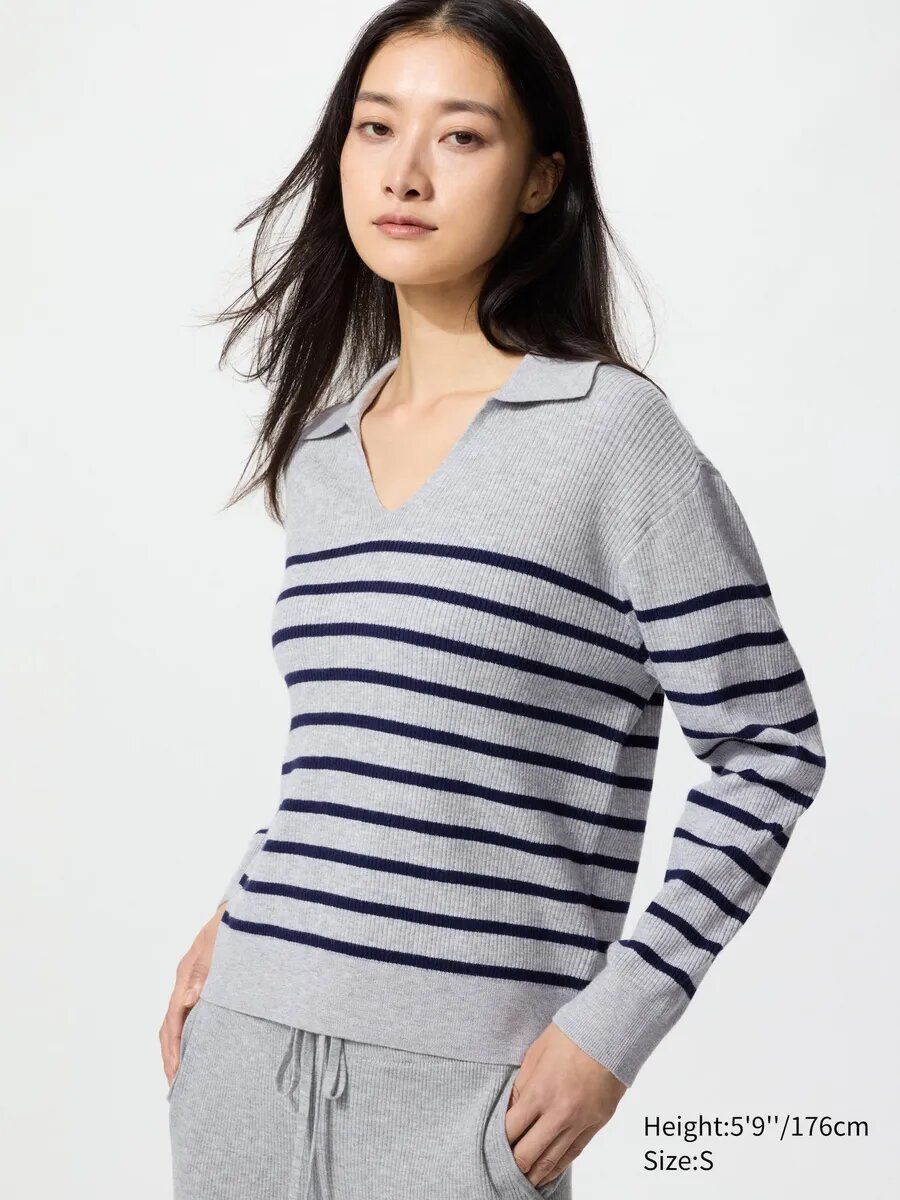 Свитер Washable Knit Ribbed Polo Sweater Striped, 1 шт.