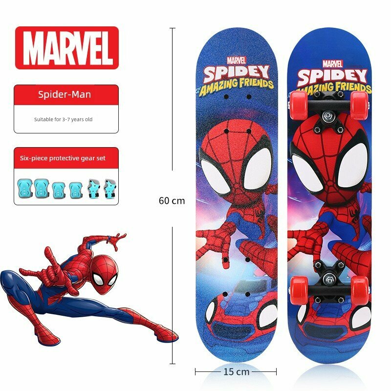 Набор защитной экипировки Spider-Man 24 дюймов синий для детей 3-7 лет, аксессуары для начинающих скейтборда