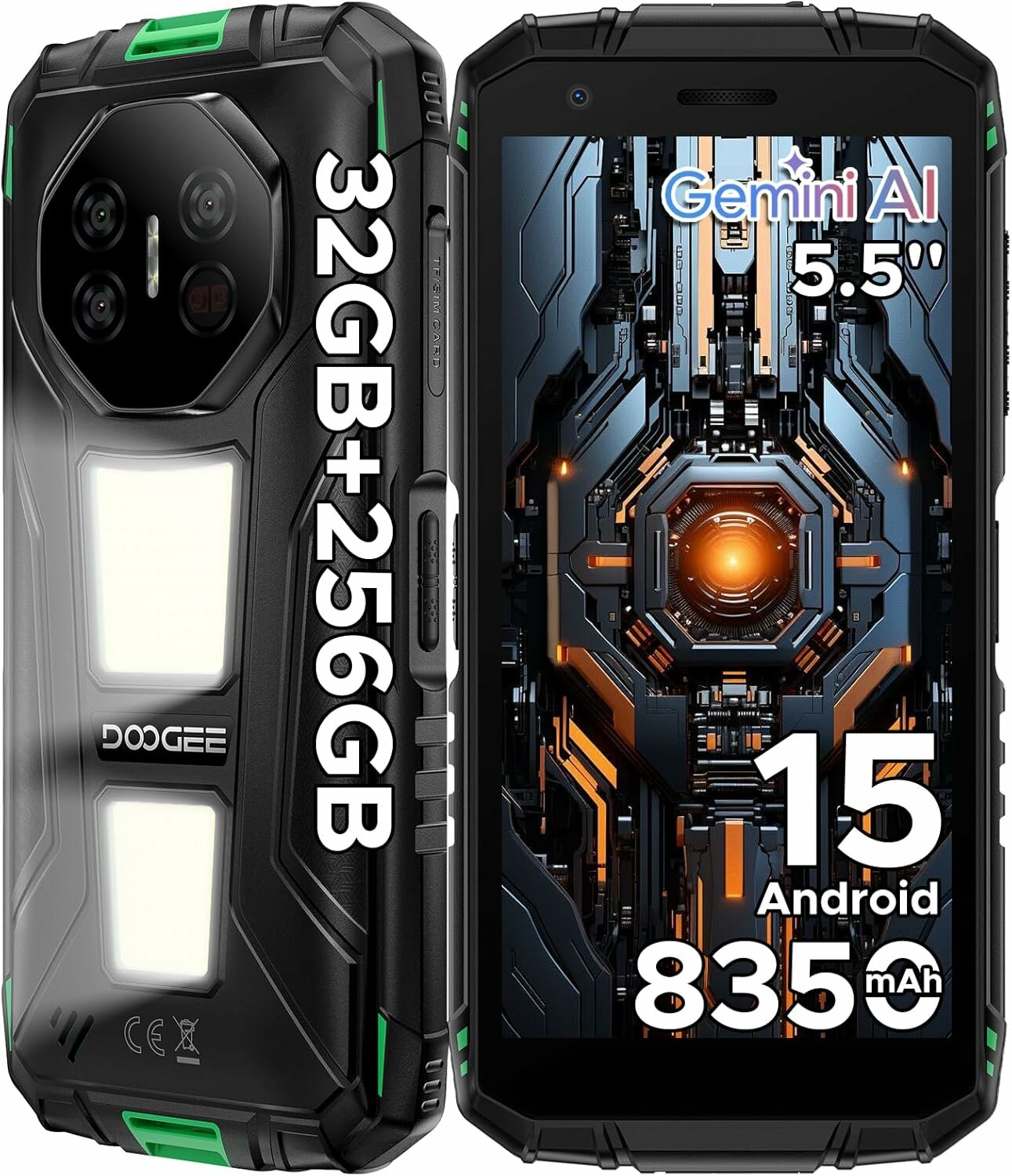 Смартфон DOOGEE Fire 3 Max Rugged, 32(8+24)GB 256GB, 5,5-дюймовый HD-дисплей, 8350 мАч