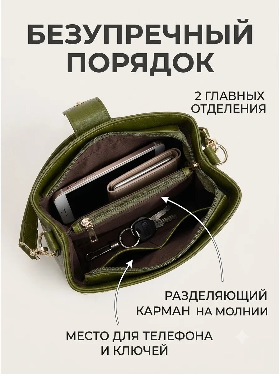 Сумка кросс-боди , фактура зернистая, зеленый — фото 1