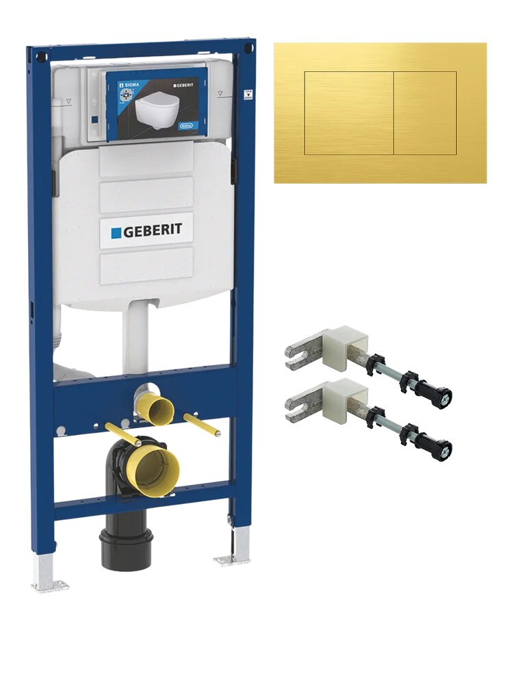 Комплект Инсталляция Geberit Duofix UP 320 111.300.00.5 (111.950.00.6) / Кнопка STWORKI S51562GM цвет матовое золото / Крепления 111.815.00.1, к стене