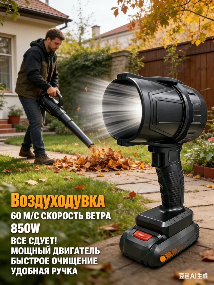 Воздуходувка аккумуляторная садовая, для машины 850 Вт, 60 м/с, 51000 об/мин