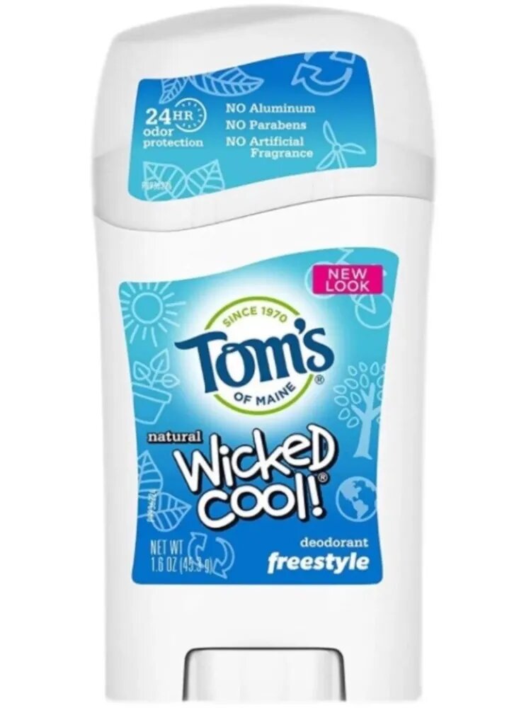 Tom's of Maine Wicked Cool! Natural Deodorant Freestyle Stick for Kids and Teens, 24 Hour Odor Protection, 1.6 oz (45.3 ml)