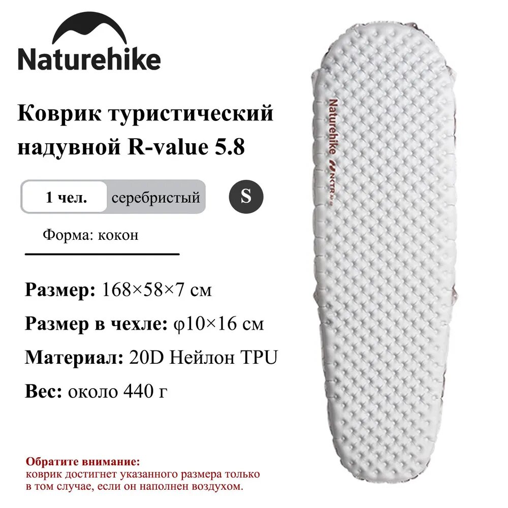 Коврик туристический надувной Naturehike R-value 5.8