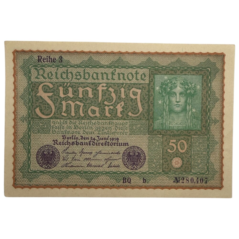 Веймарская республика (Германия) 50 марок 1919 г. (Reihe 3) (Серия BQ b)