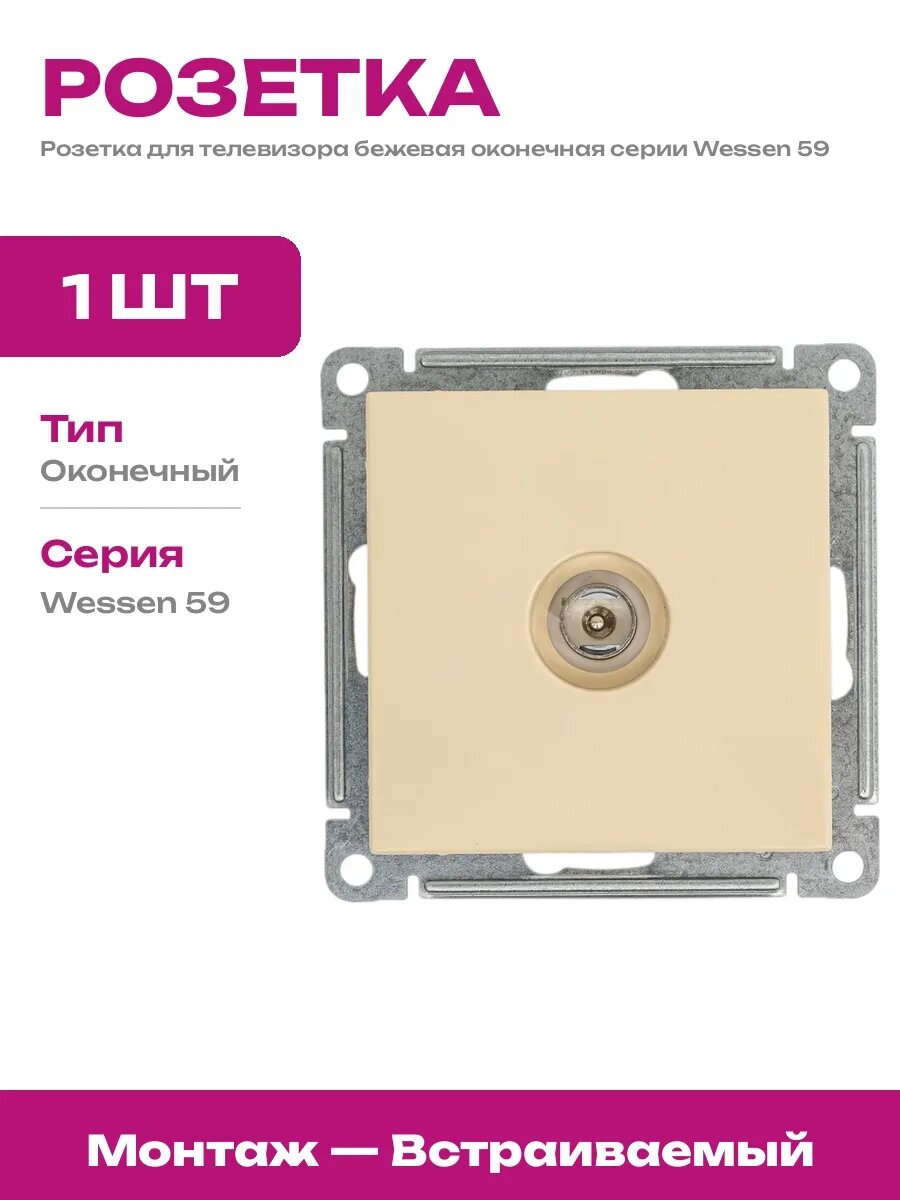 Розетка ТВ бежевая механизм с накладкой для антенного кабеля