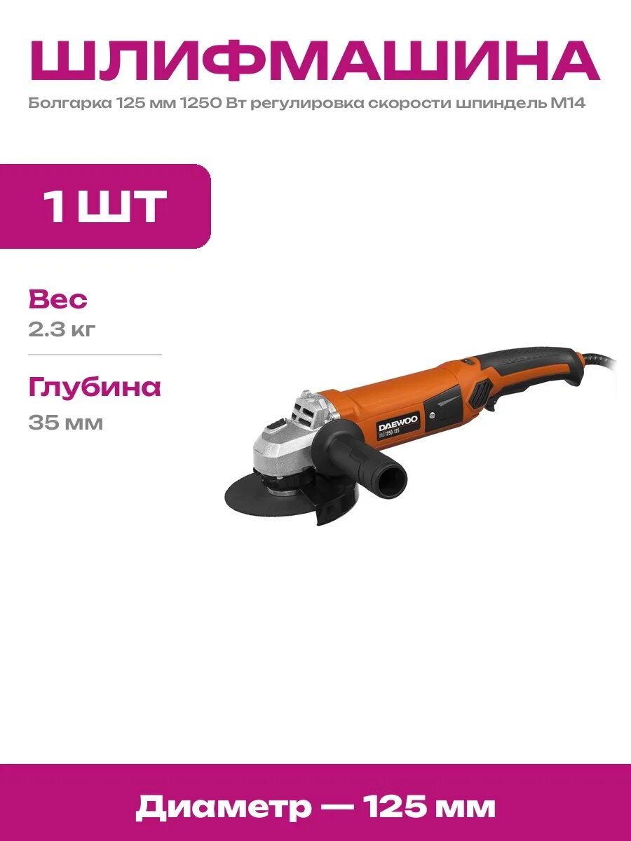 Электроболгарка 125 мм 1250 Вт для шлифовки металла сетевая