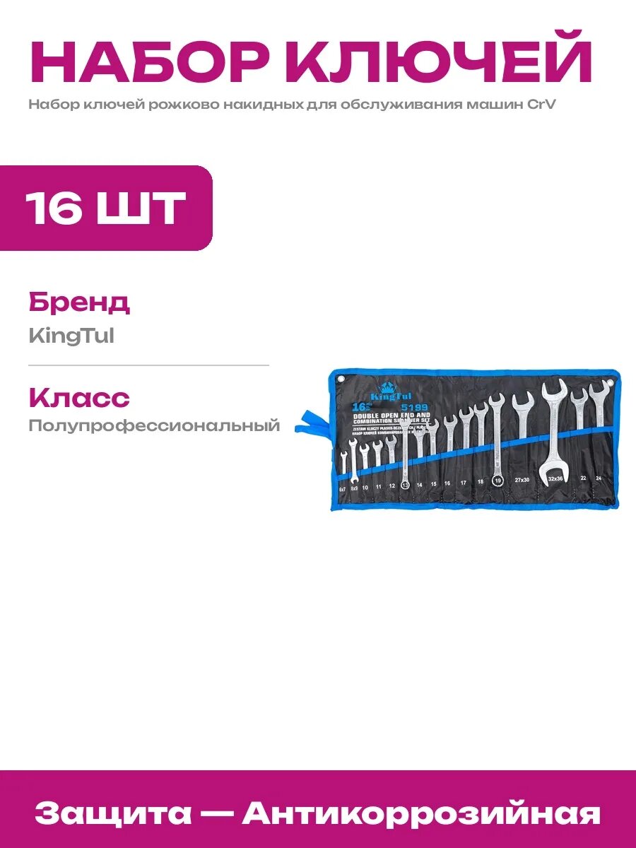 Набор ключей 16 предметов в скрутке 6-36 мм комбинированные