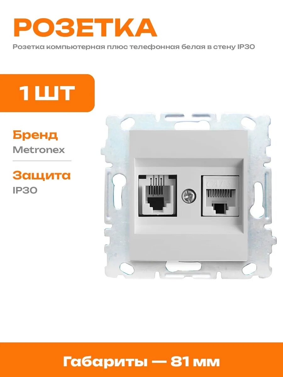 Встраиваемая интернет розетка белая комбинированного типа