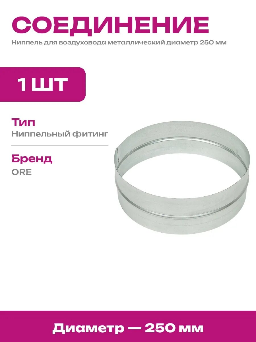 Соединитель для вентиляции 250 мм ниппель оцинкованная сталь