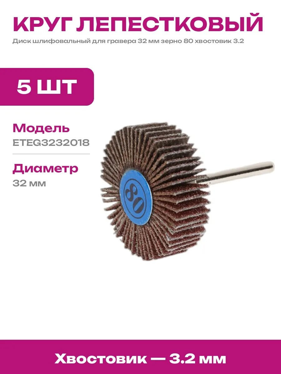 Насадки на дрель шлифовальные 32 мм 80 grit комплект 5 шт