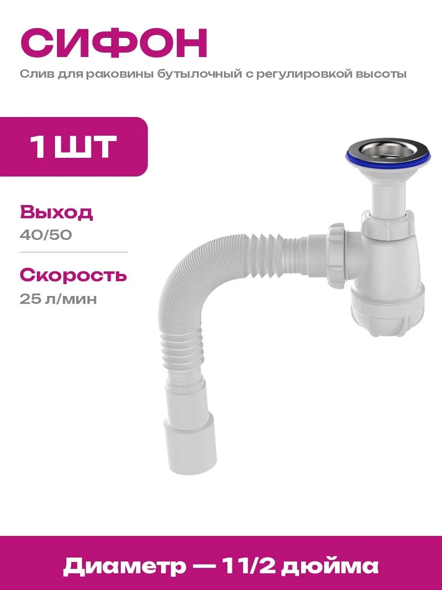 Сифон для раковины с защитой от засоров и фильтром сеткой