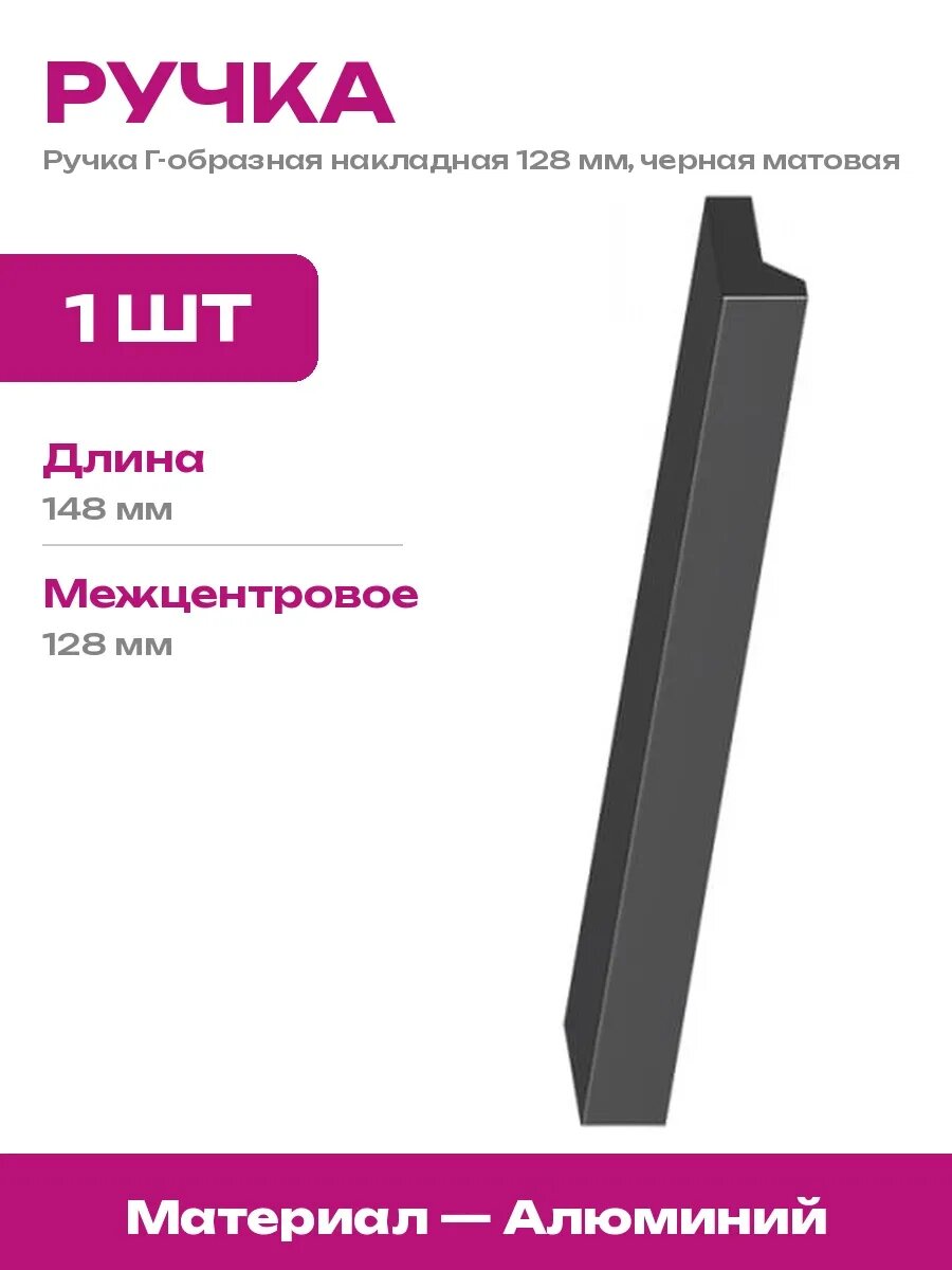 Ручка мебельная 128 мм с винтами черная матовая накладная