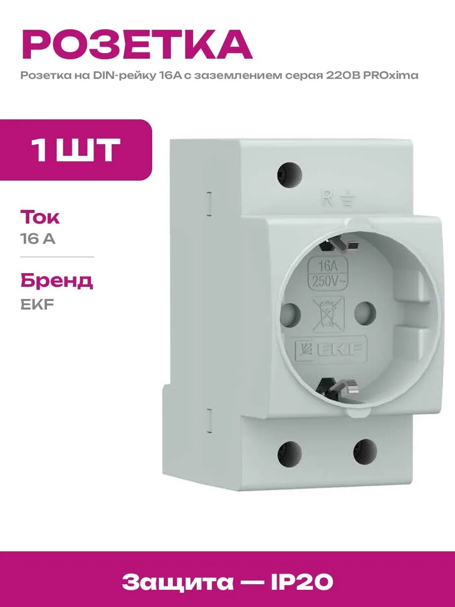 Розетка на DIN рейку с заземлением для шкафа управления