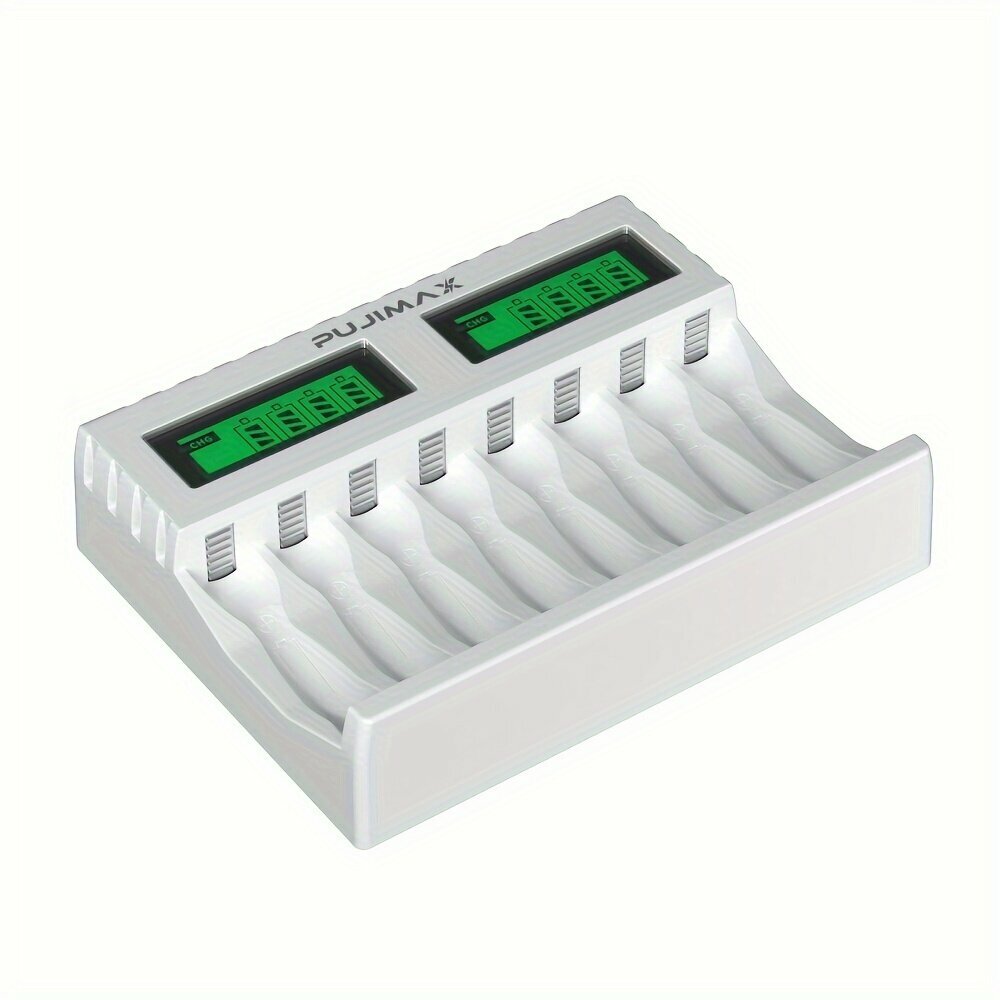Зарядное устройство 8 слотов с LCD-дисплеем для аккумуляторов AA и AAA 1.2V, не заряжает одноразовые батарейки и батарейки 1.5V, белый