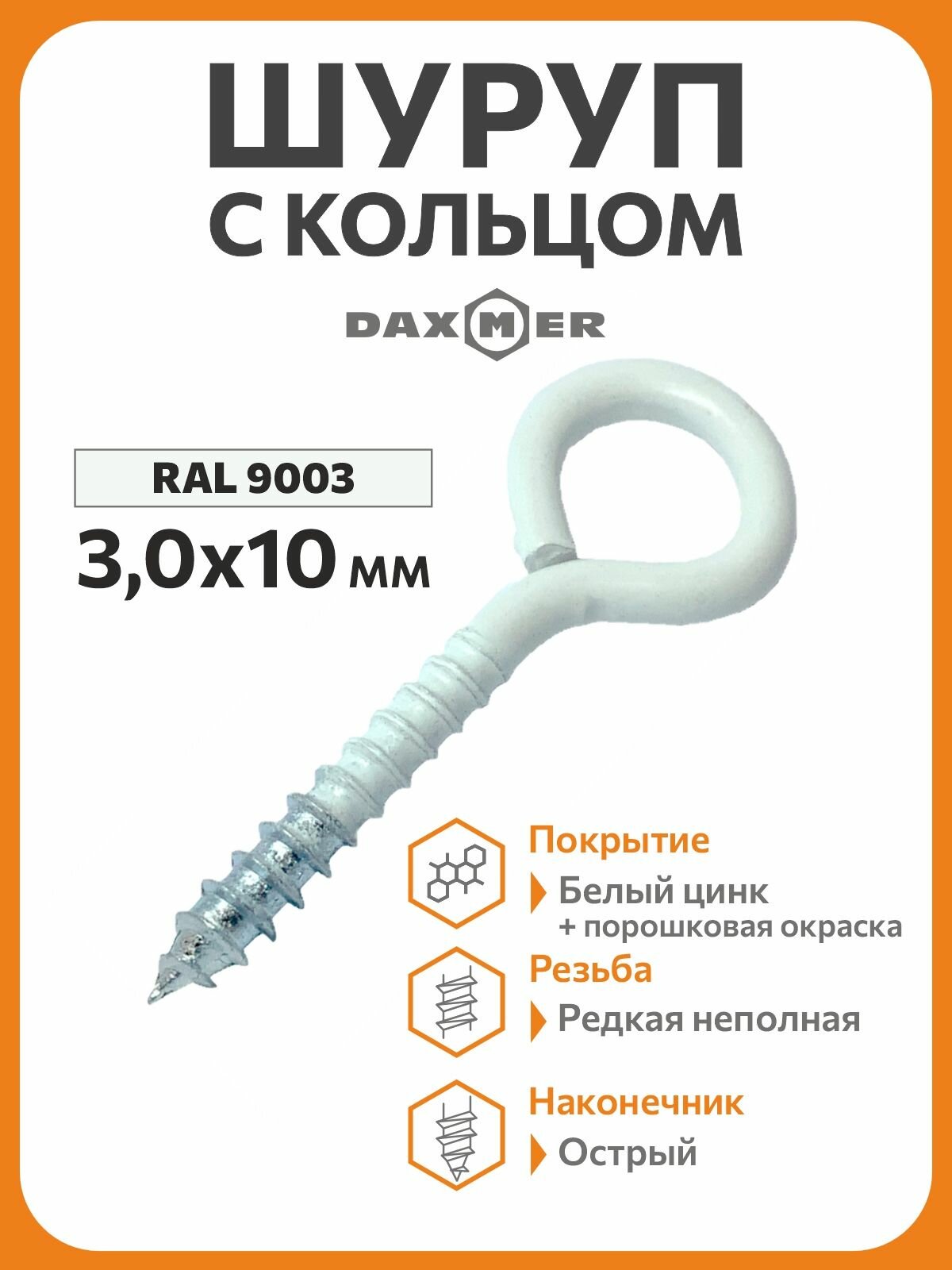Шуруп с кольцом 3х10 (100 шт) RAL 9003 матовый