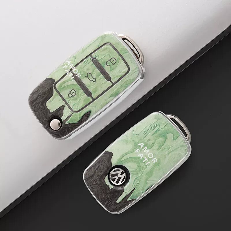 Одинарный чехол для брелока Volkswagen, матовый зеленый градиент, подходит для Passat, Sagitar, Touran