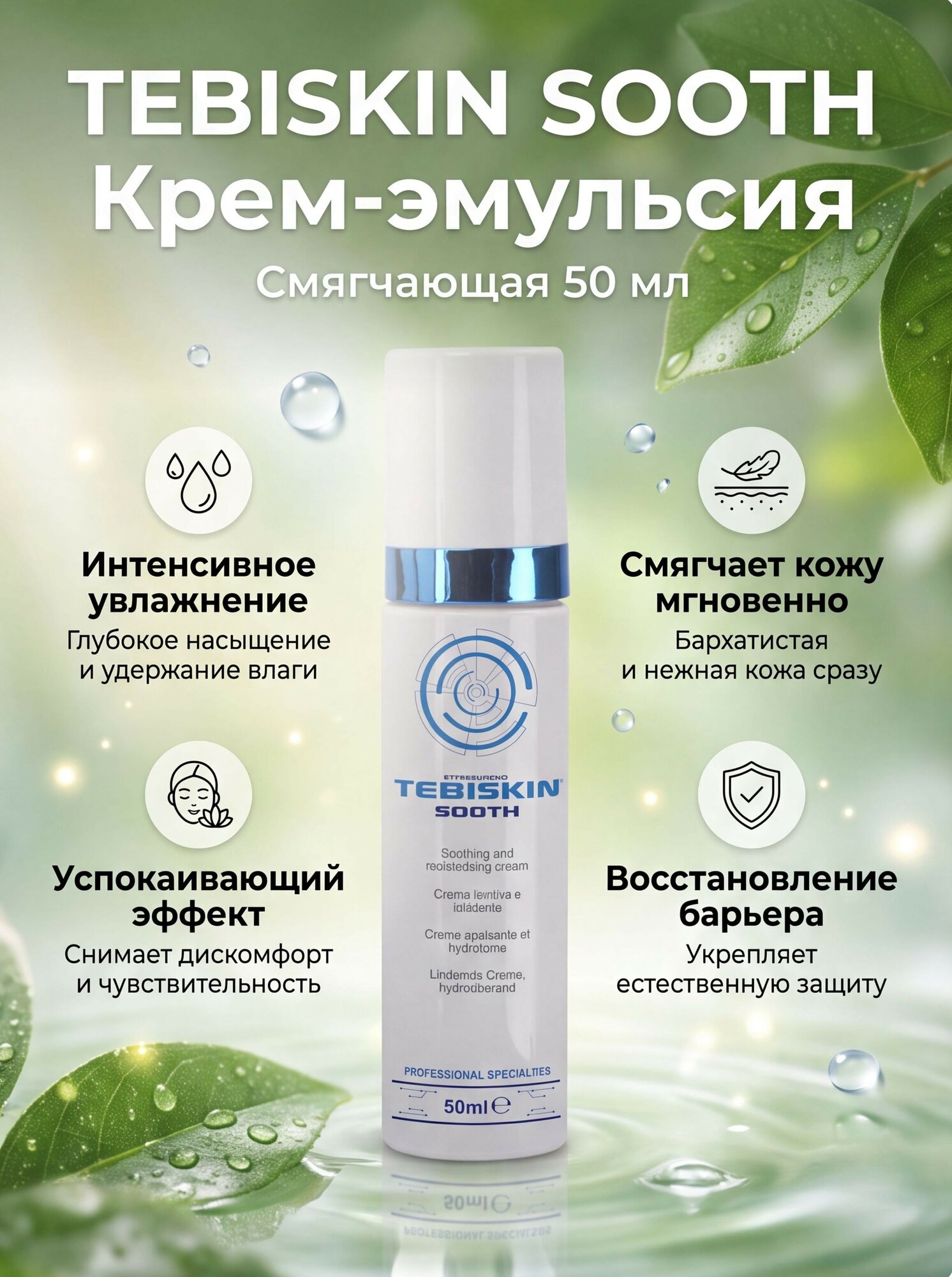 Tebiskin Sooth Cream смягчающая эмульсия для восстановления и защиты чувствительной кожи, 50 мл