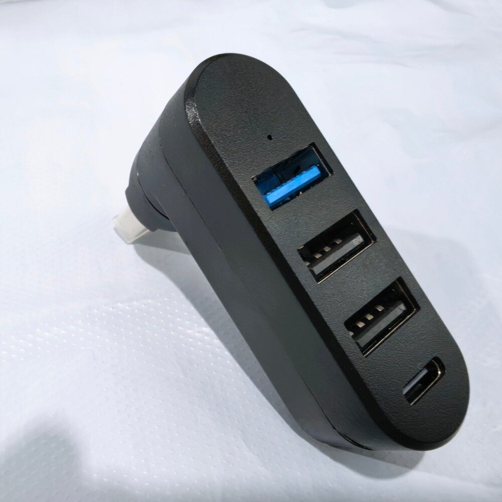 USB 3.0 хаб на 4 порта (3x USB-A + 1x USB-C), поворотный на 90° и 180°, черный