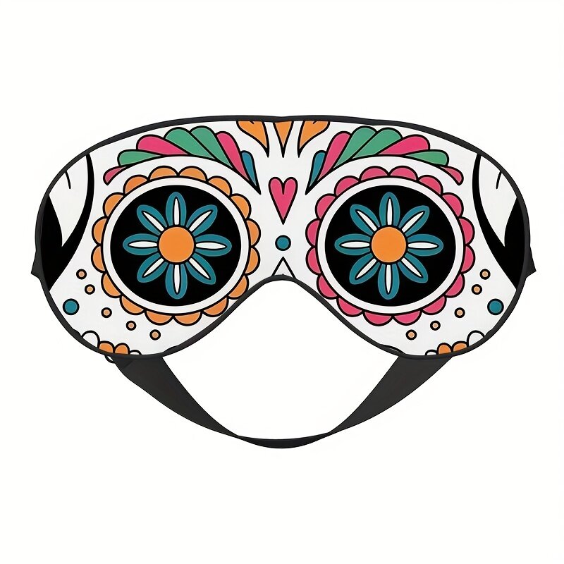 Маска для сна с мексиканским принтом в виде черепа из сахара (Calavera Catrina), регулируемый ремешок, мягкая и дышащая, для сна, путешествий и вечеринок в стиле Día de los Muertos