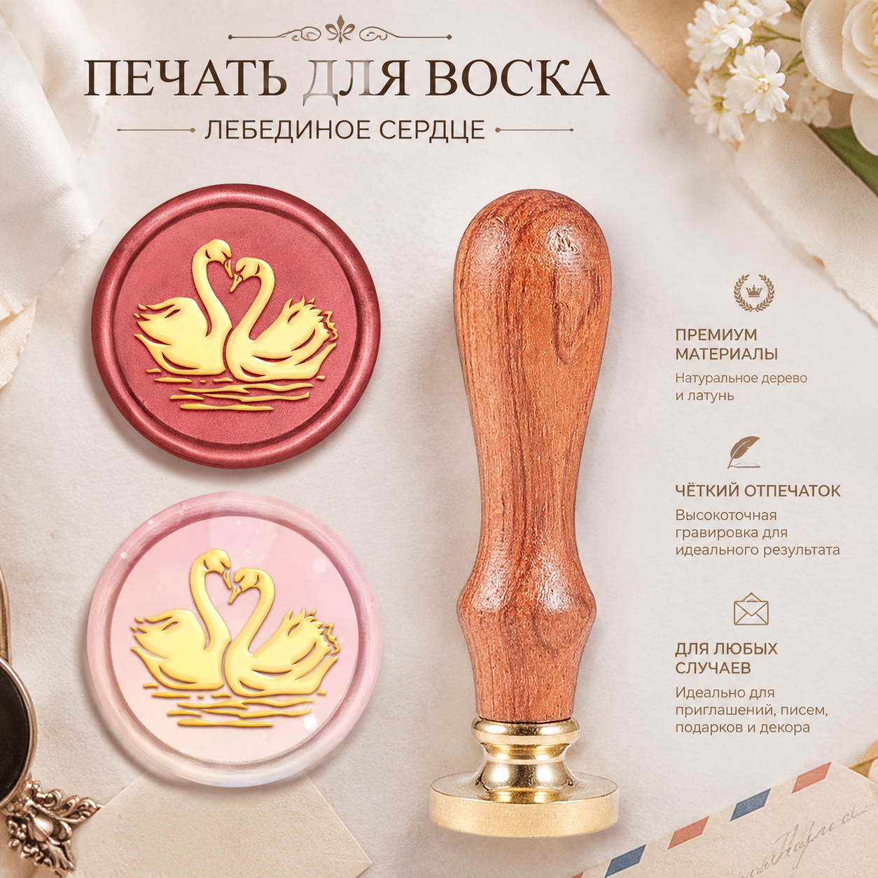1 шт. набор из латунной сургучной печати и деревянной ручки для скрапбукинга Лебедь золотистый 8,9 x 2,5 см